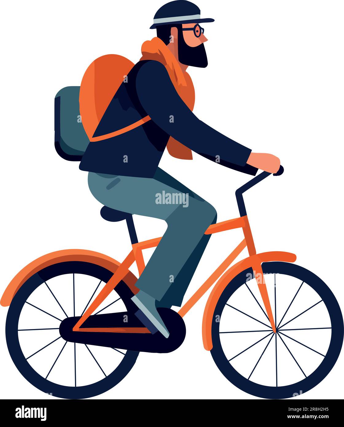 Cartoon man cycling with backpack for leisure activity Stock Vector ...