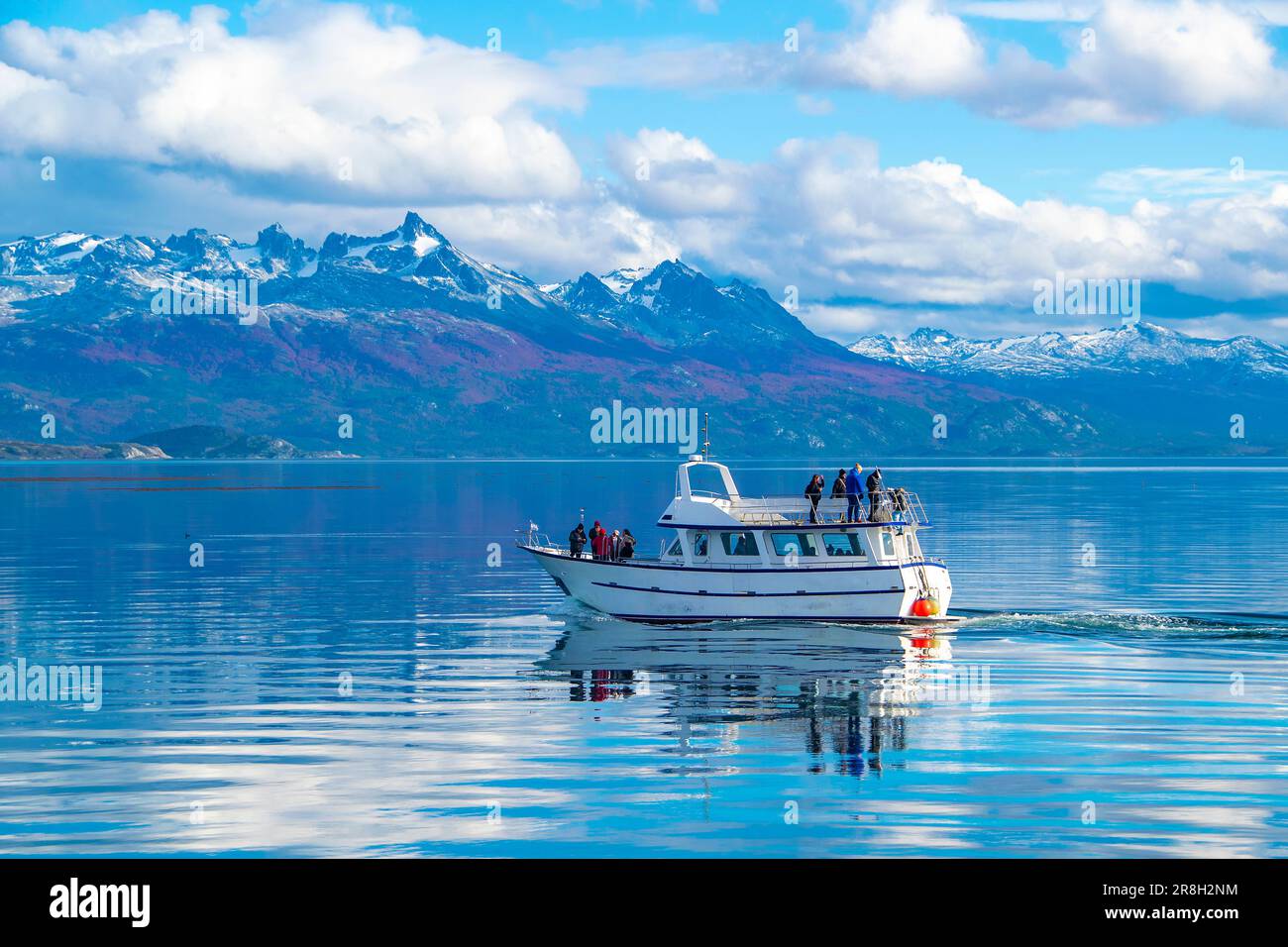 Tourist trip excursion ship sailing at beagle channel, ushuaia, tierra ...