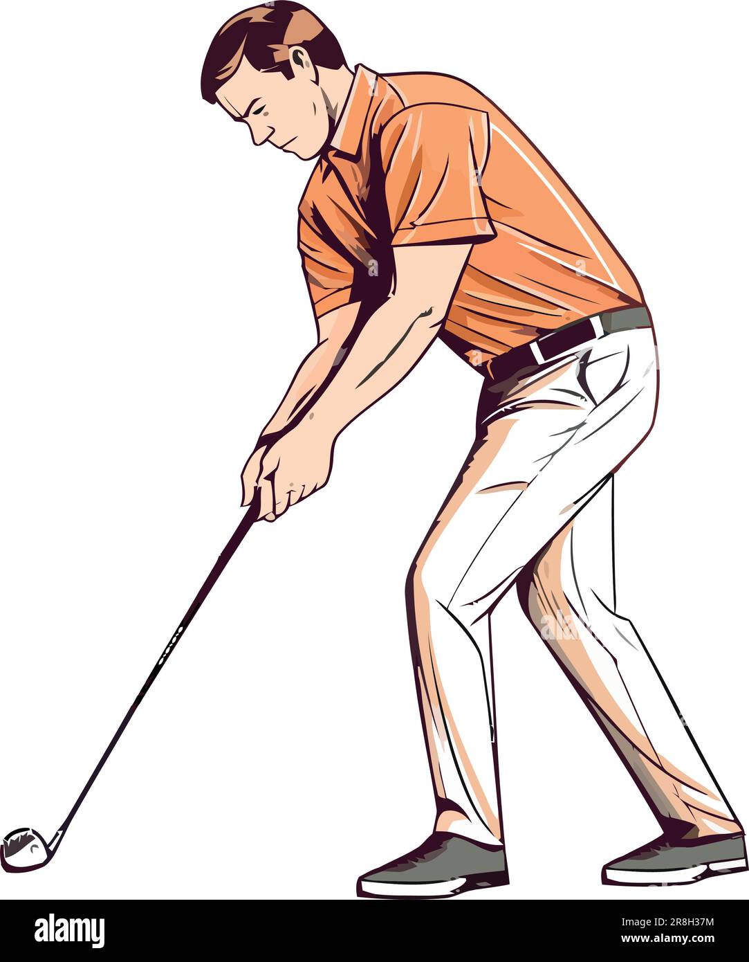 One person swinging club, hitting ball successfully Stock Vector Image ...