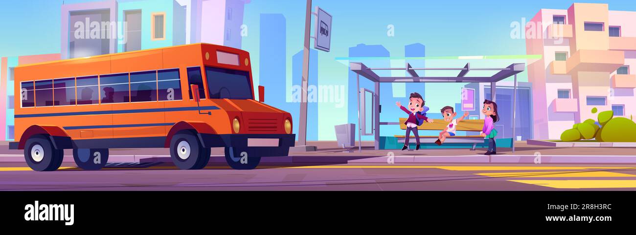 School students arrive at school Stock Vector Images - Alamy