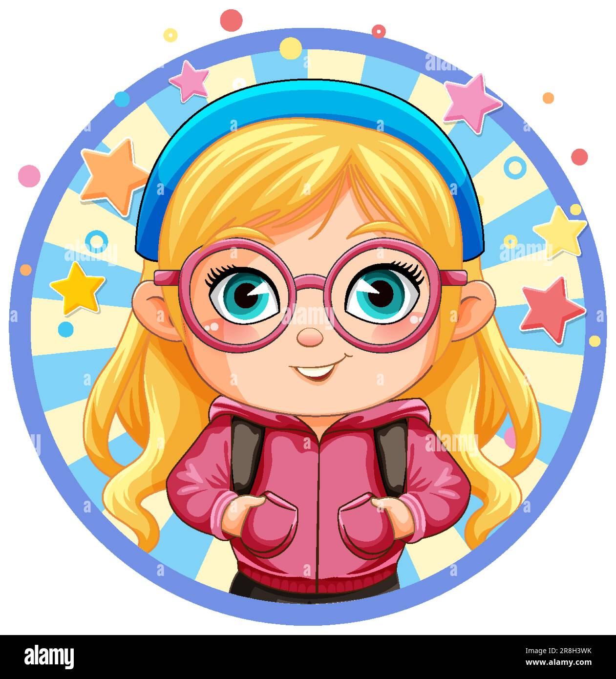 Cute girl on circle sticker banner illustration Stock Vector Image ...