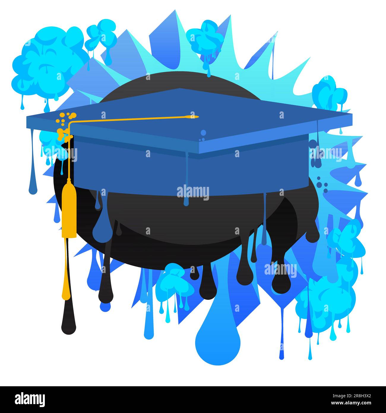 Abstract blue and black graffiti Graduation Cap Background. Modern ...