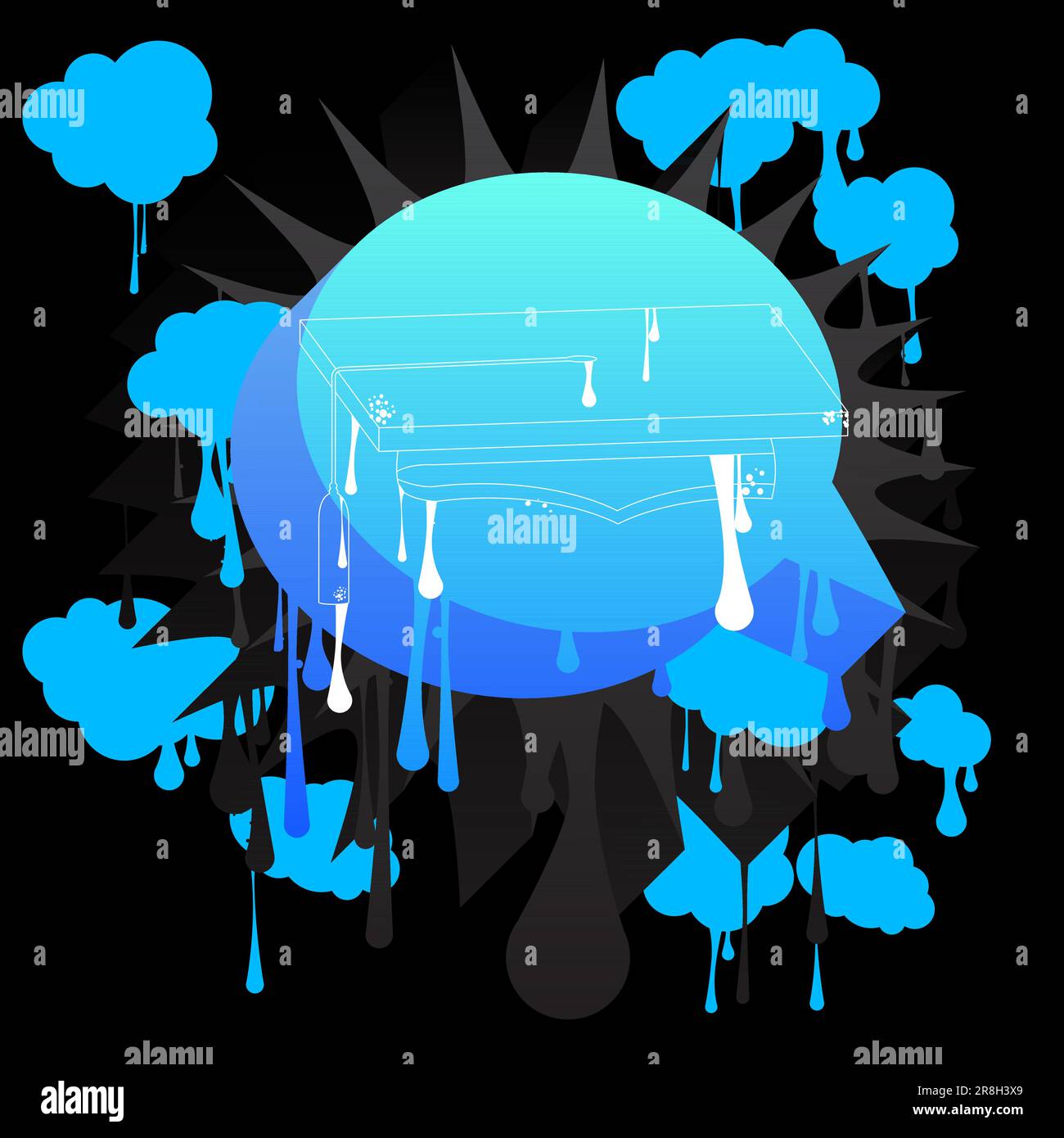 Abstract blue and black graffiti Graduation Cap Background. Modern ...