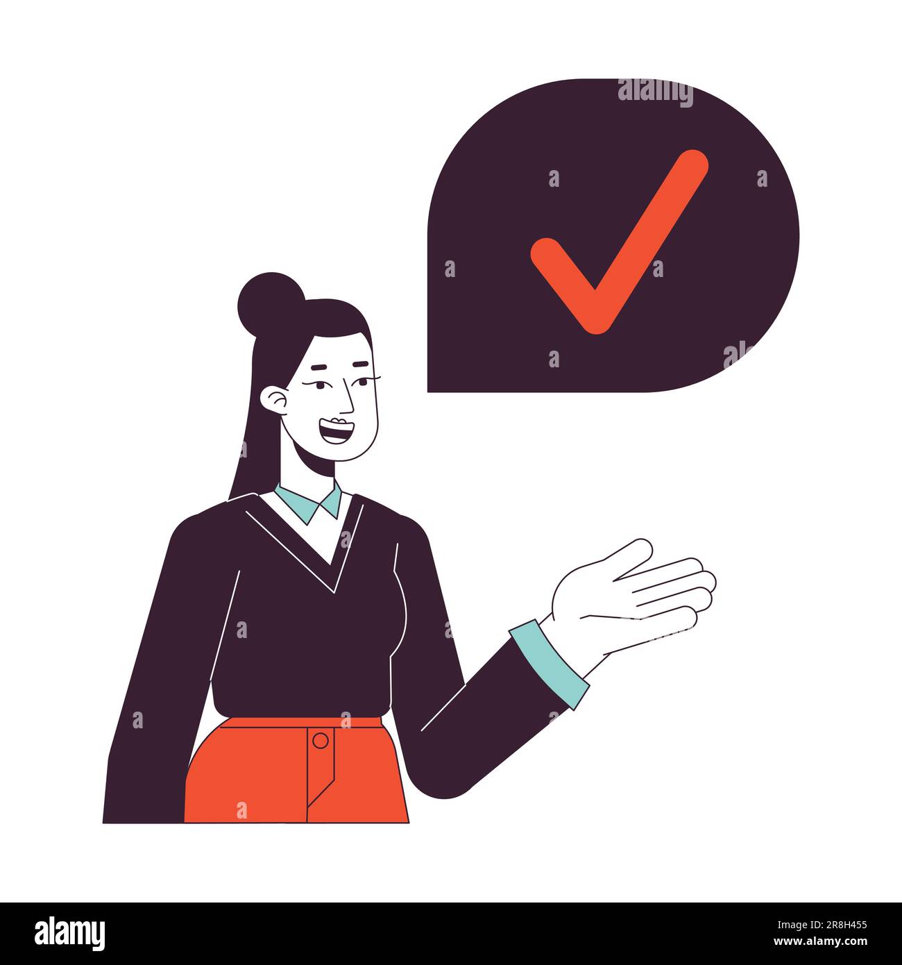 Office woman check mark flat line concept vector spot illustration ...