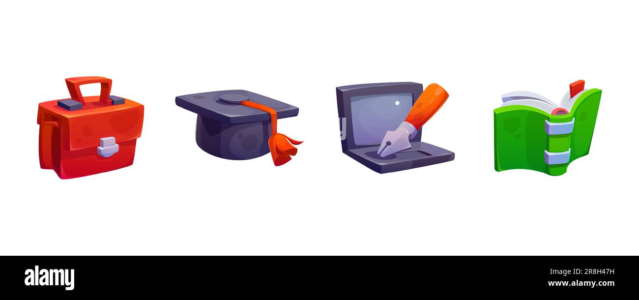 3d cartoon school education isometric icon set. Online learn with book ...