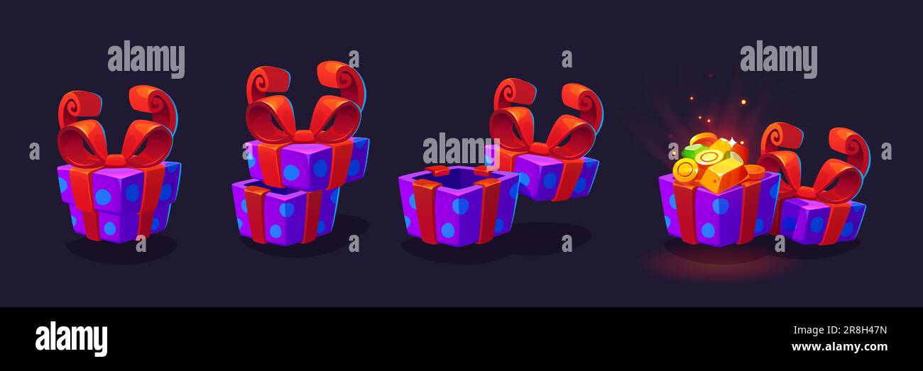 Cartoon set of open and closed gift box isolated on black background ...