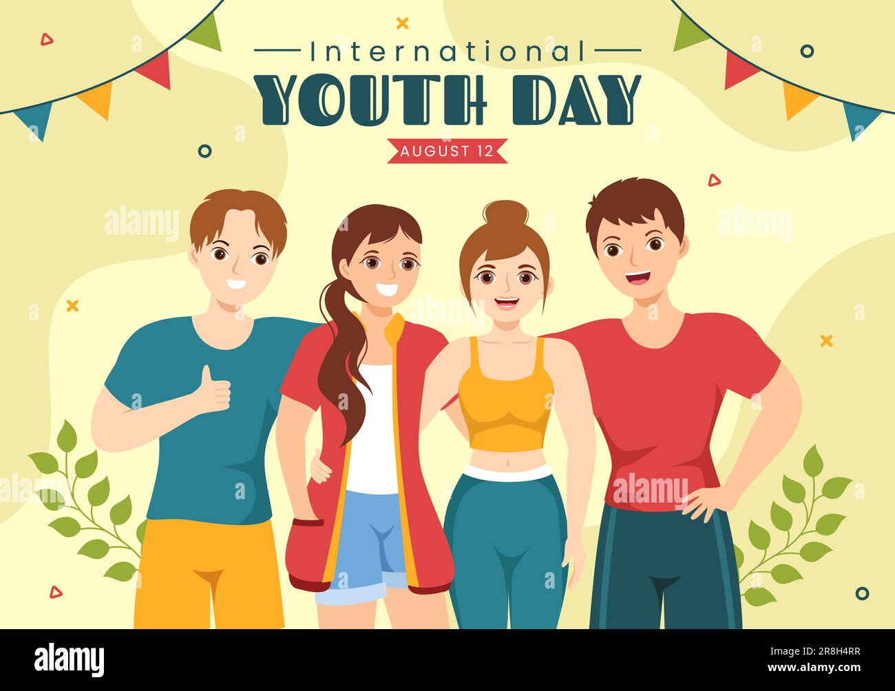 Happy International Youth Day Vector Illustration with Young Boys and Girls Togetherness in Flat ...