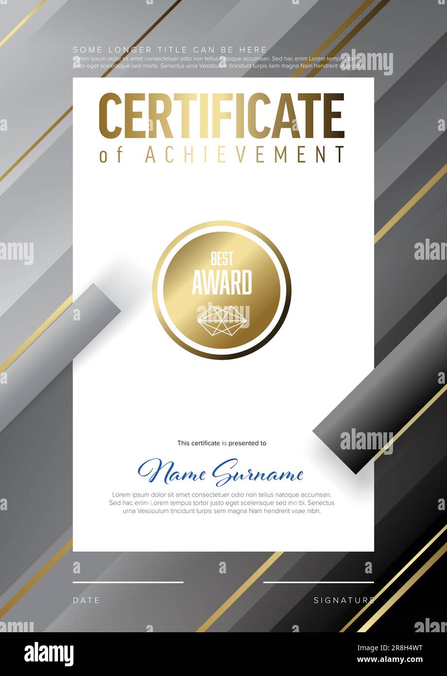 Modern gray and golden certificate of achievement template with place ...