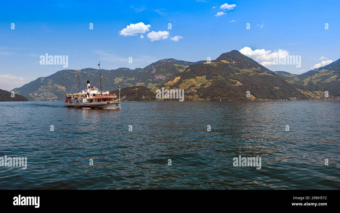 The Stadt Luzern steamboat on Lake Lucerne near Beckenried. Switzerland ...