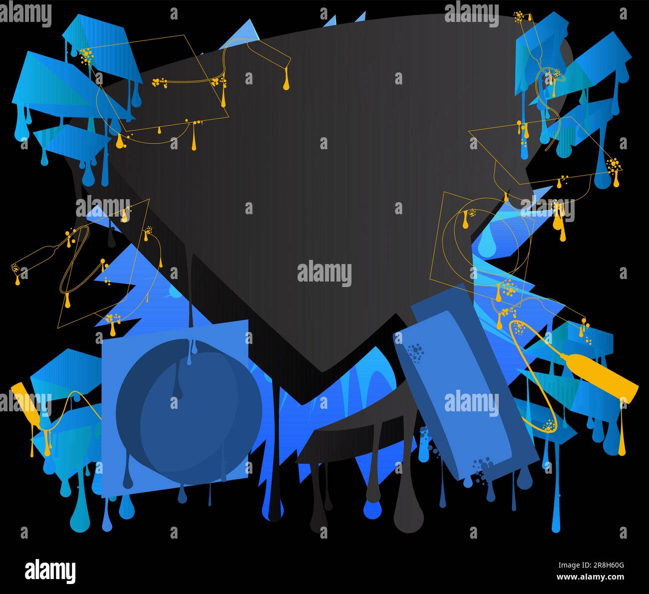 Abstract blue and black graffiti Graduation Cap Background. Modern ...
