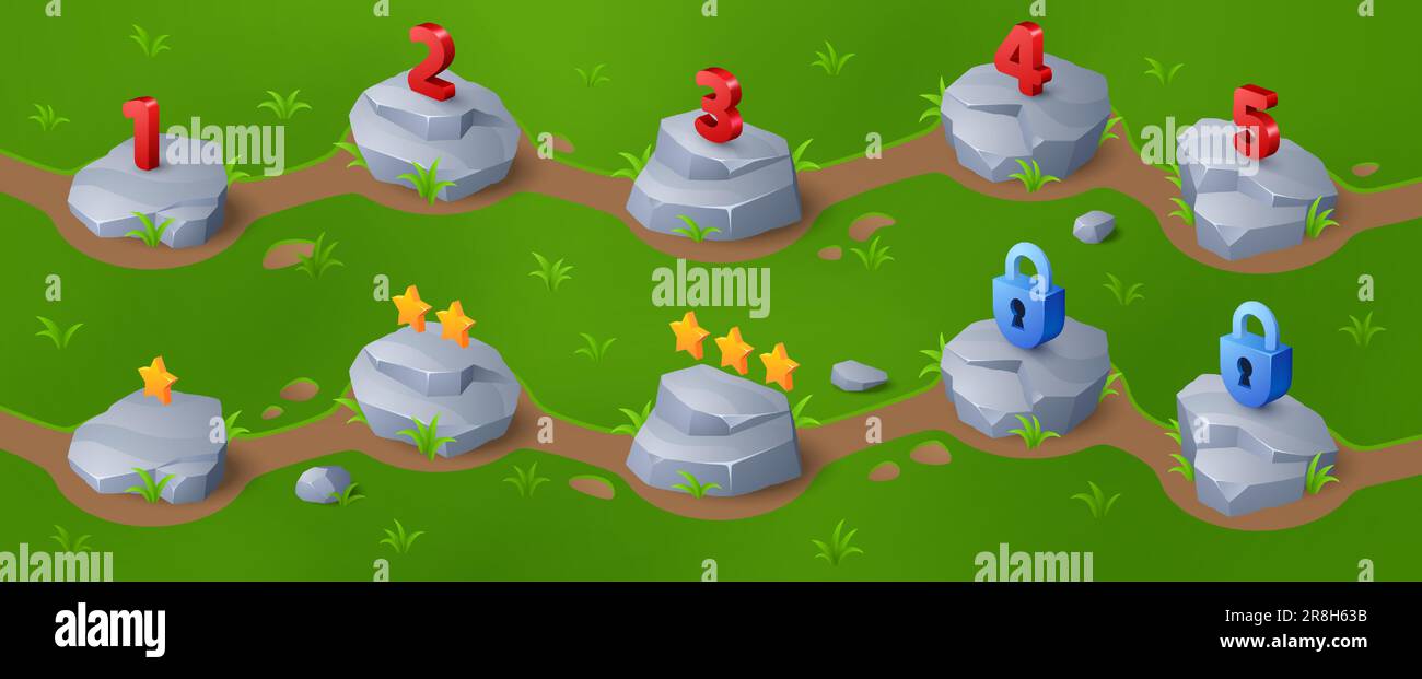 Game level indicator to select on map ui interface cartoon design ... Game level indicator to select on map ui interface cartoon design ...