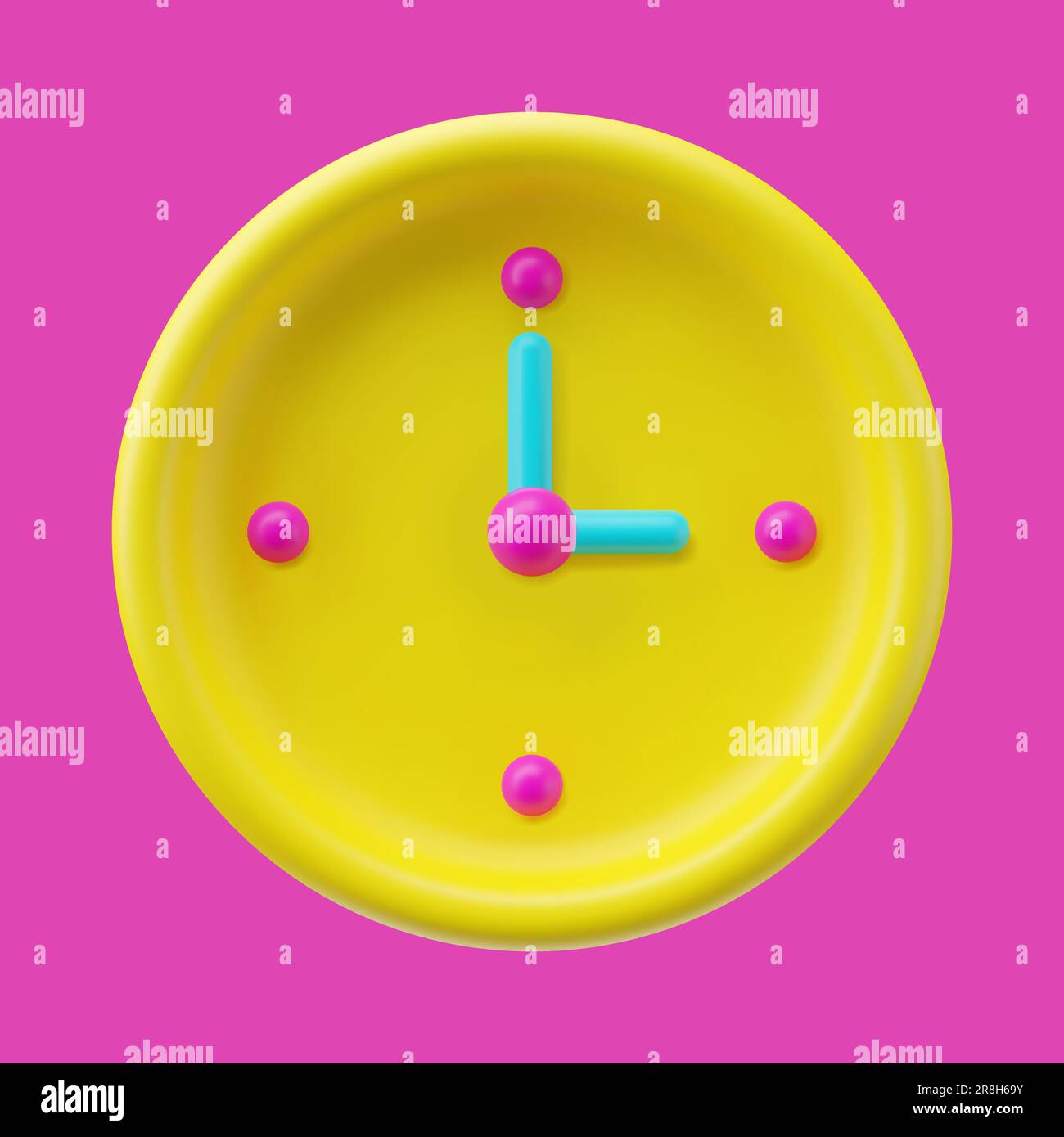 3d plastic round watch. Bright Realistic mechanical clock on pink ...