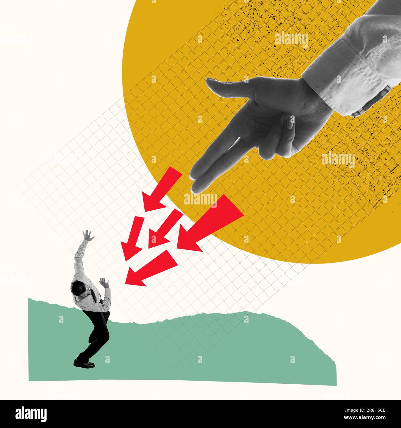 Professional crisis nd mistakes. Boss hand sending arrows to employee ...