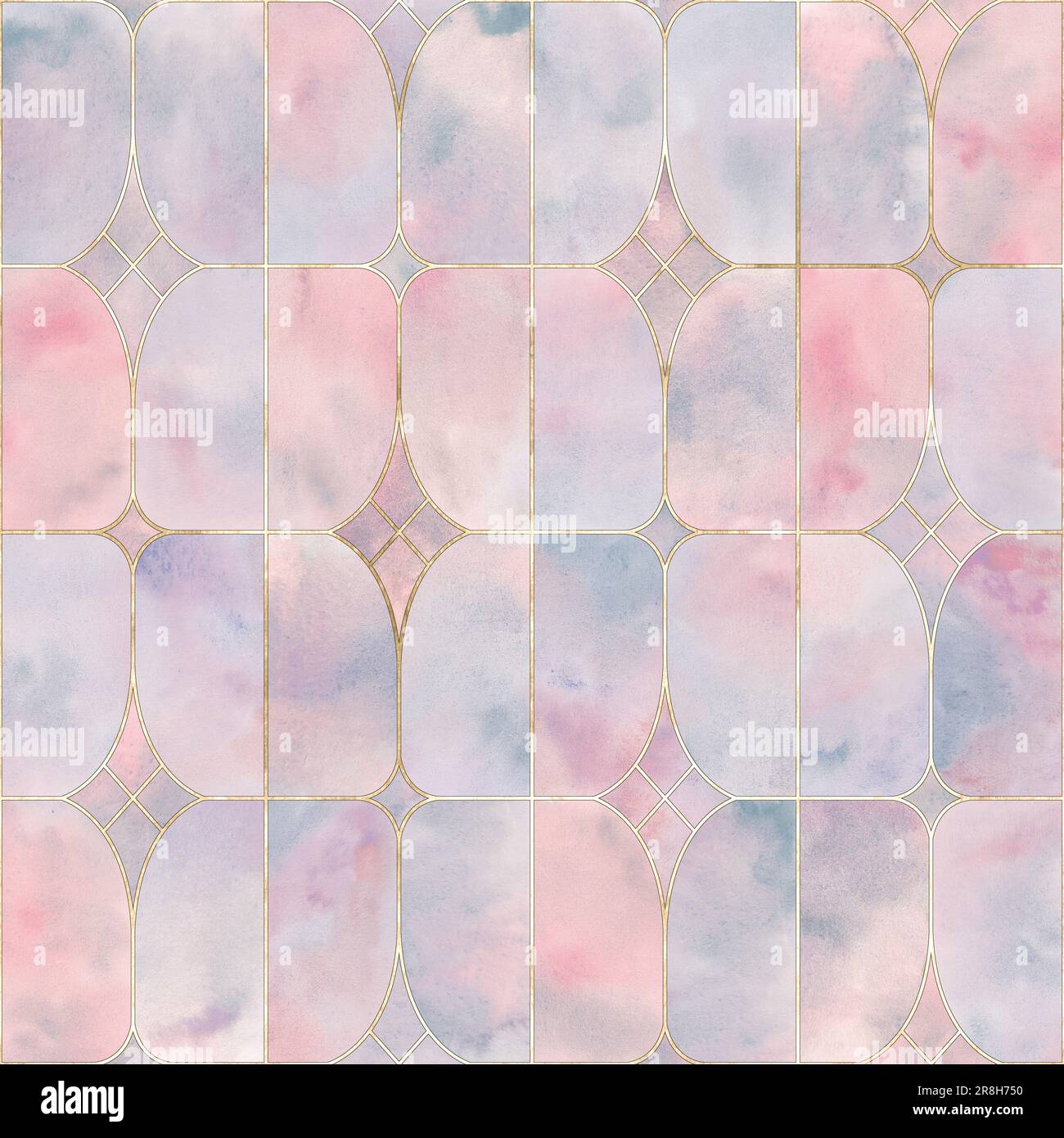 Watercolor stained glass window abstract geometric seamless pattern ...