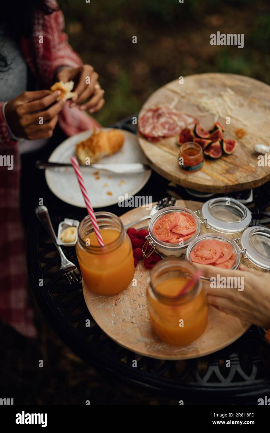 An inviting array of snacks laid out on a tabletop, including freshly ...
