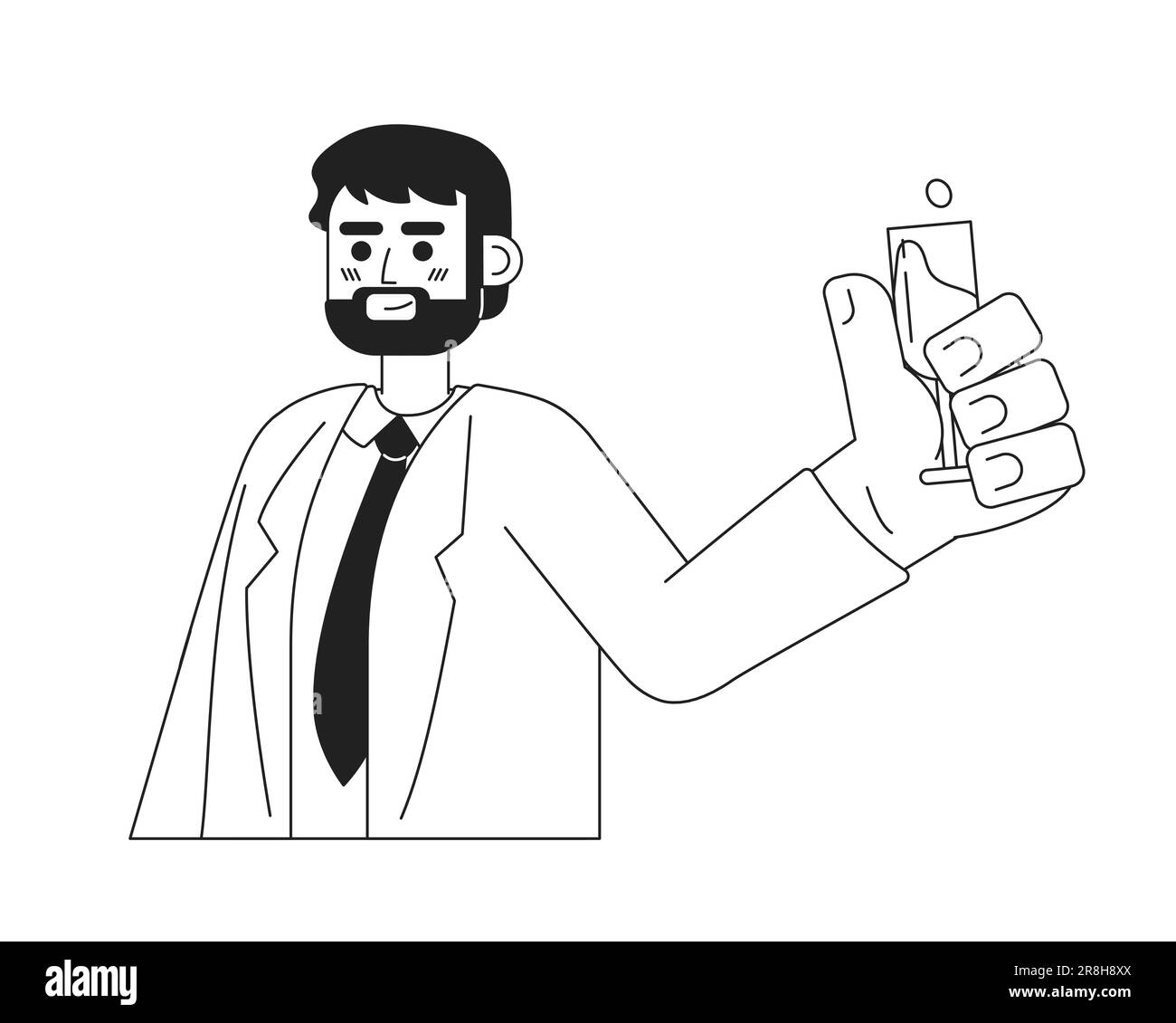 Bearded Caucasian Man Holding Champagne Glass Monochromatic Flat Vector