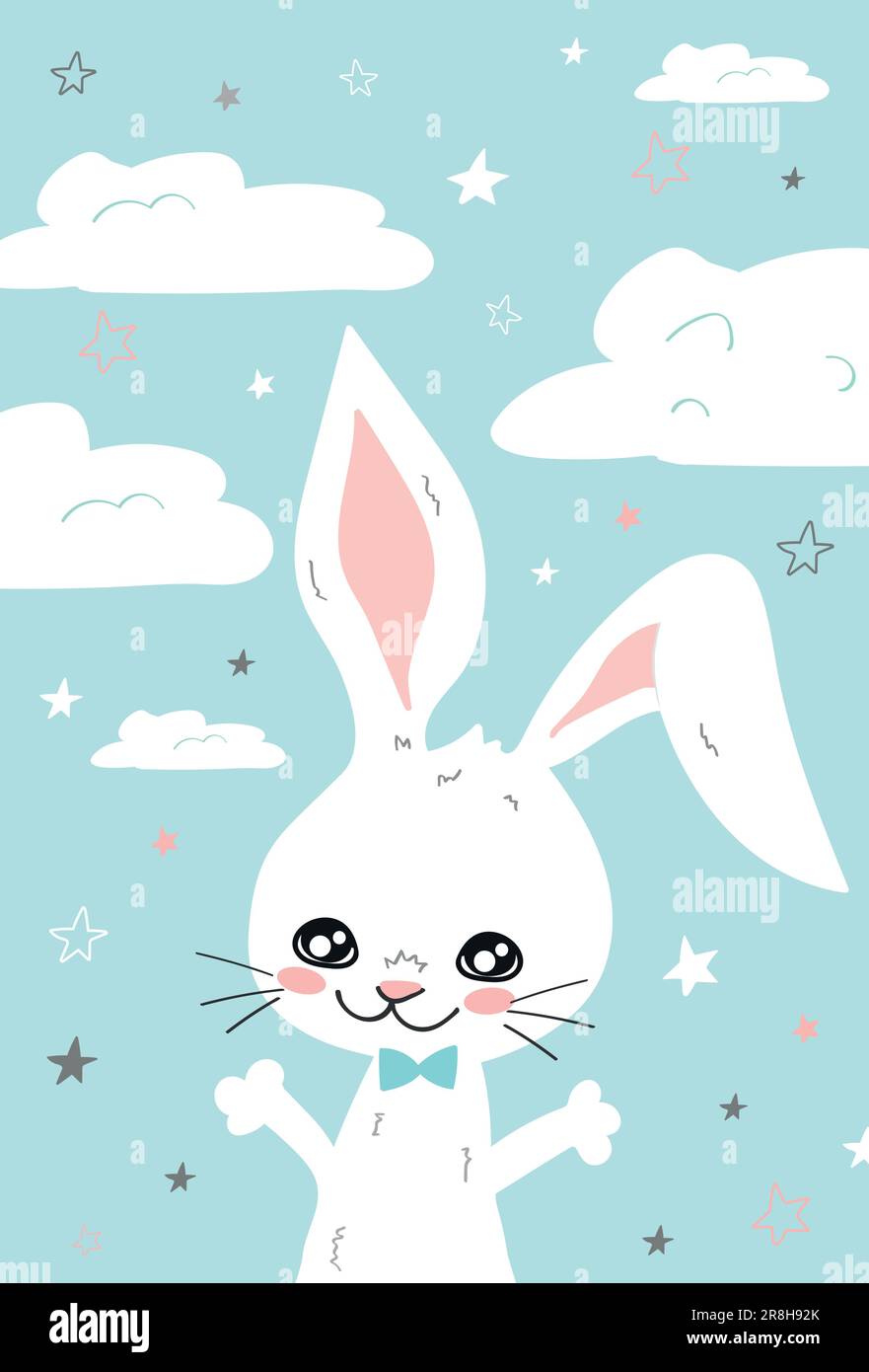 Cute bunny with clouds and stars. Vector illustration Stock Vector ...