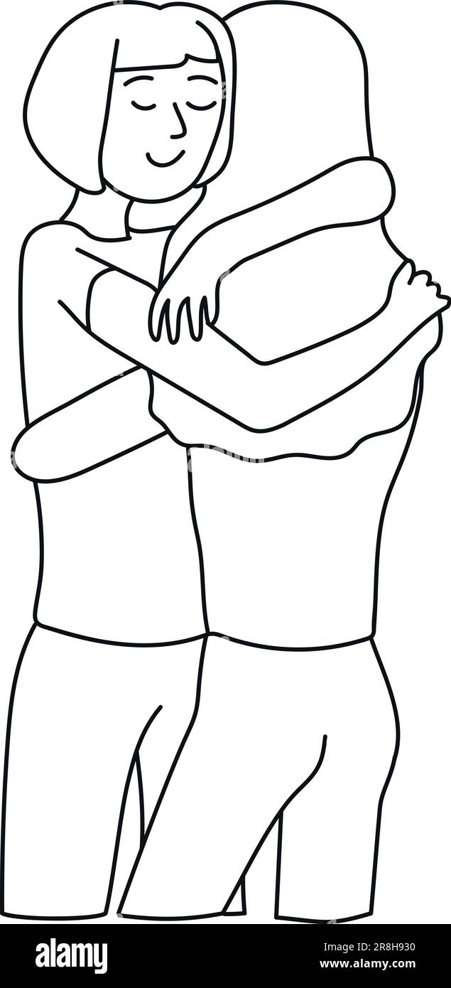 Two Girls Are Hugging Simple Hand Drawn Line Art Symbolizes Friendship