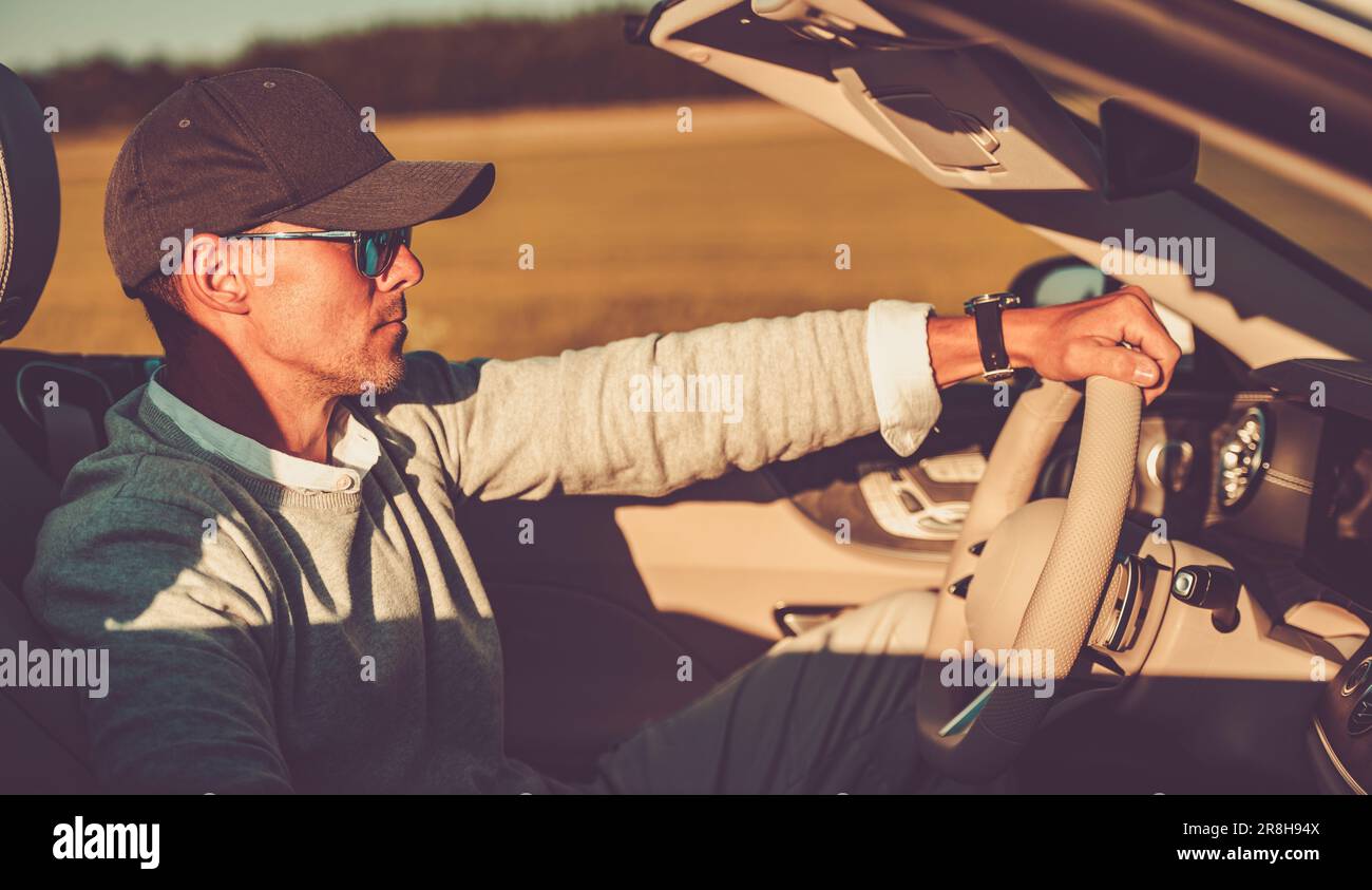 Closeup of Wealthy Caucasian Man in His 40s Driving His Modern ...