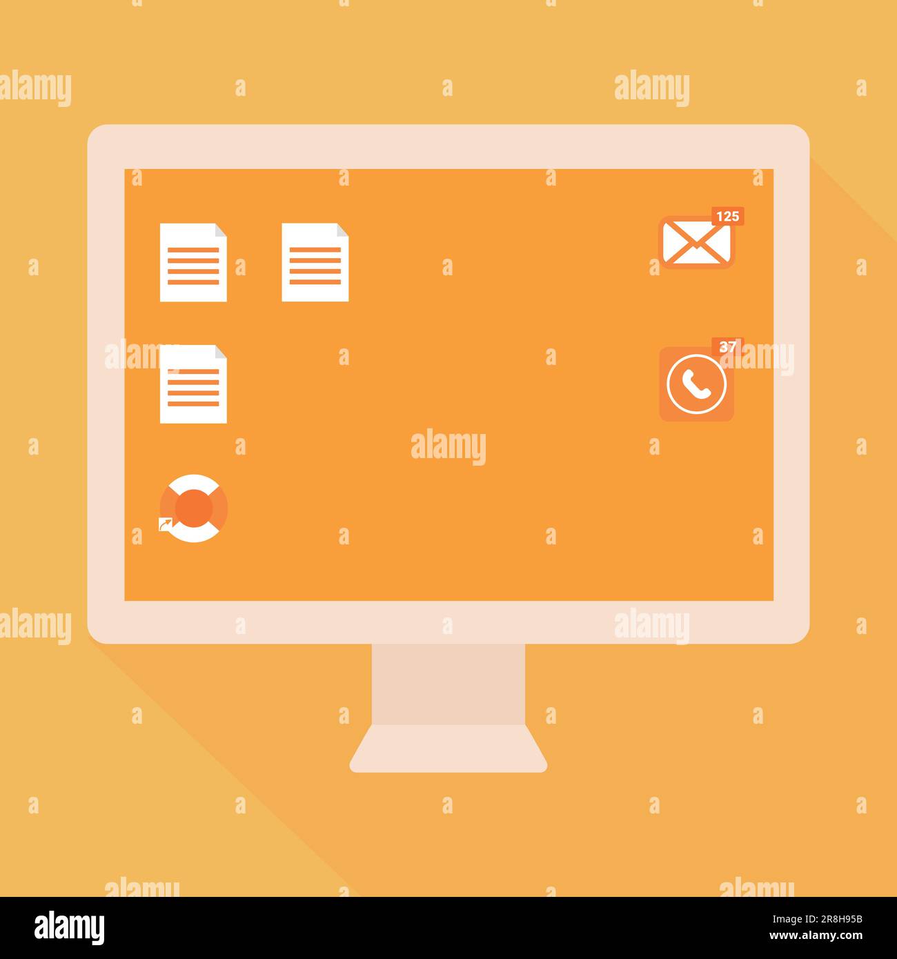 Computer icon in flat style on yellow background. Vector illustration ...
