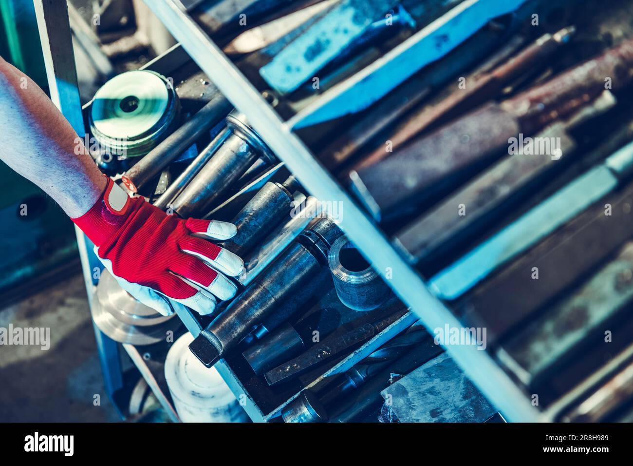 Industrial Worker Hand in Red Glove Touching Heavy Duty Industrial ...