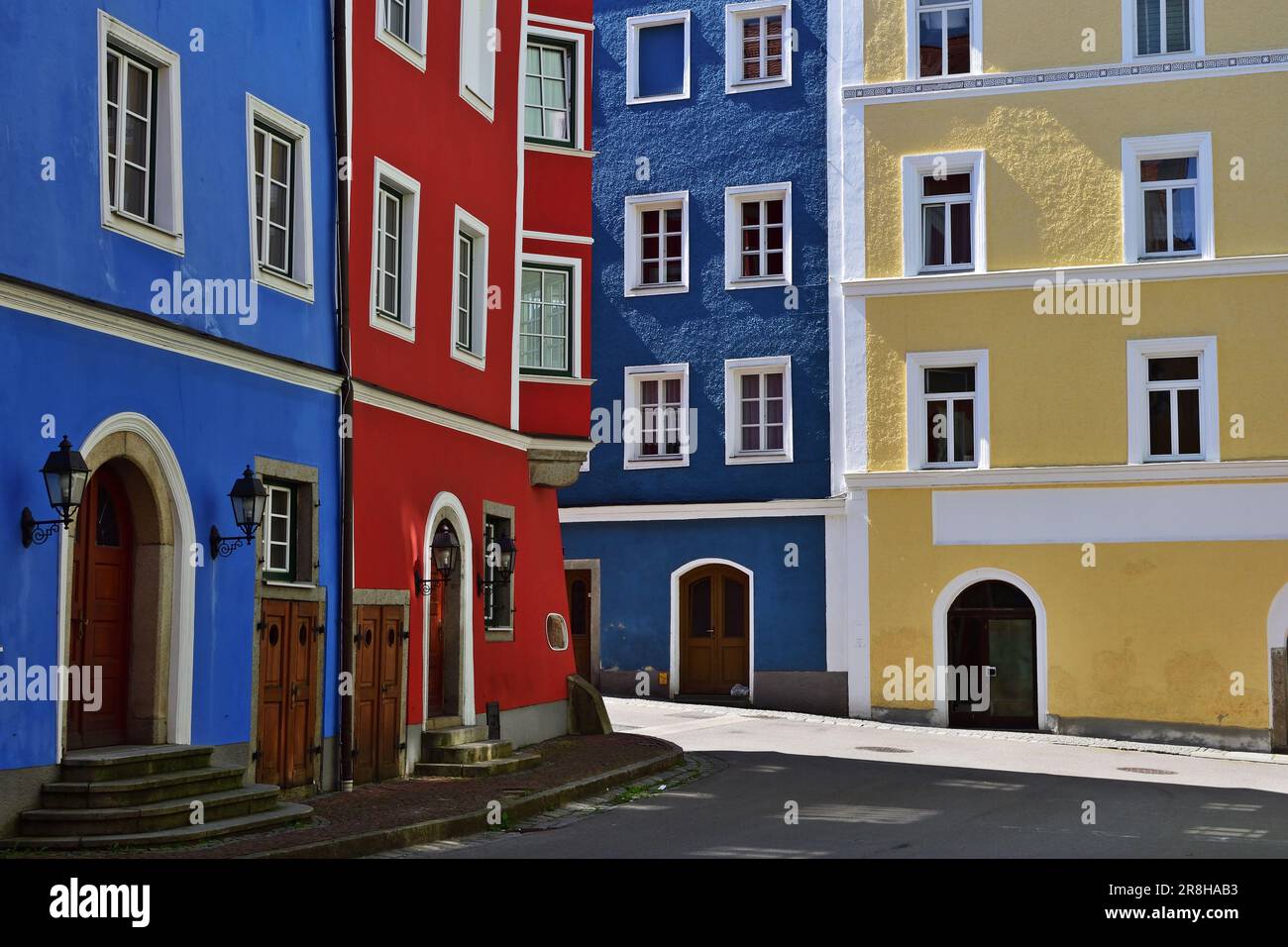 Iconic colorful houses of Scharding, Austria Stock Photo - Alamy