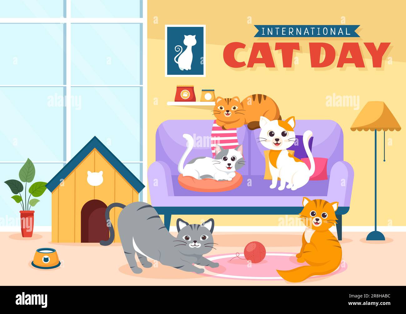 International Cat Day Vector Illustration on August 8 with Cats Animals ...