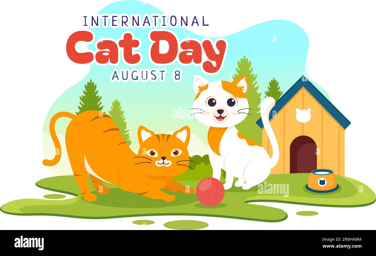 International Cat Day Vector Illustration on August 8 with Cats Animals ...