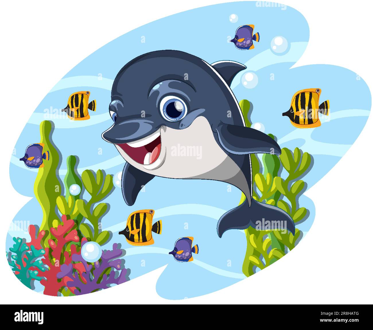 Happy dolphin underwater template isolated illustration Stock Vector ...
