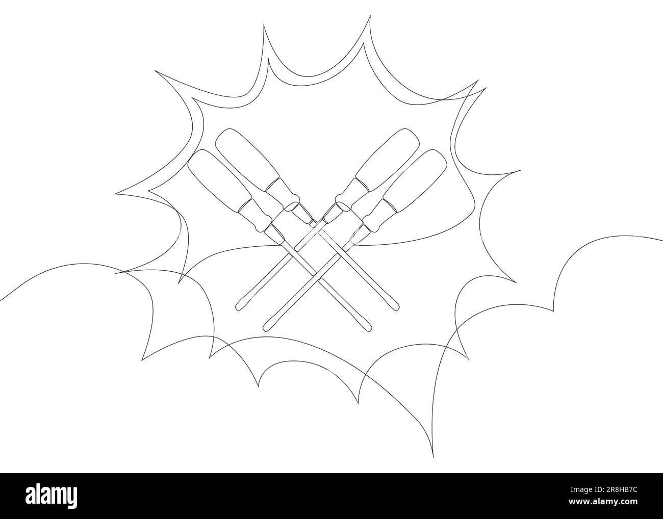 One Continuous Line Of Speech Bubble With Screwdriver Thin Line