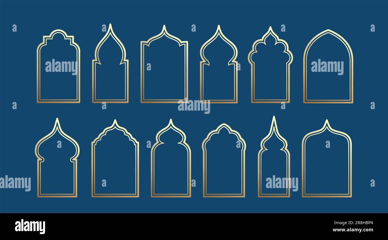 Islamic golden window frames illustrations collection. Arabian ...