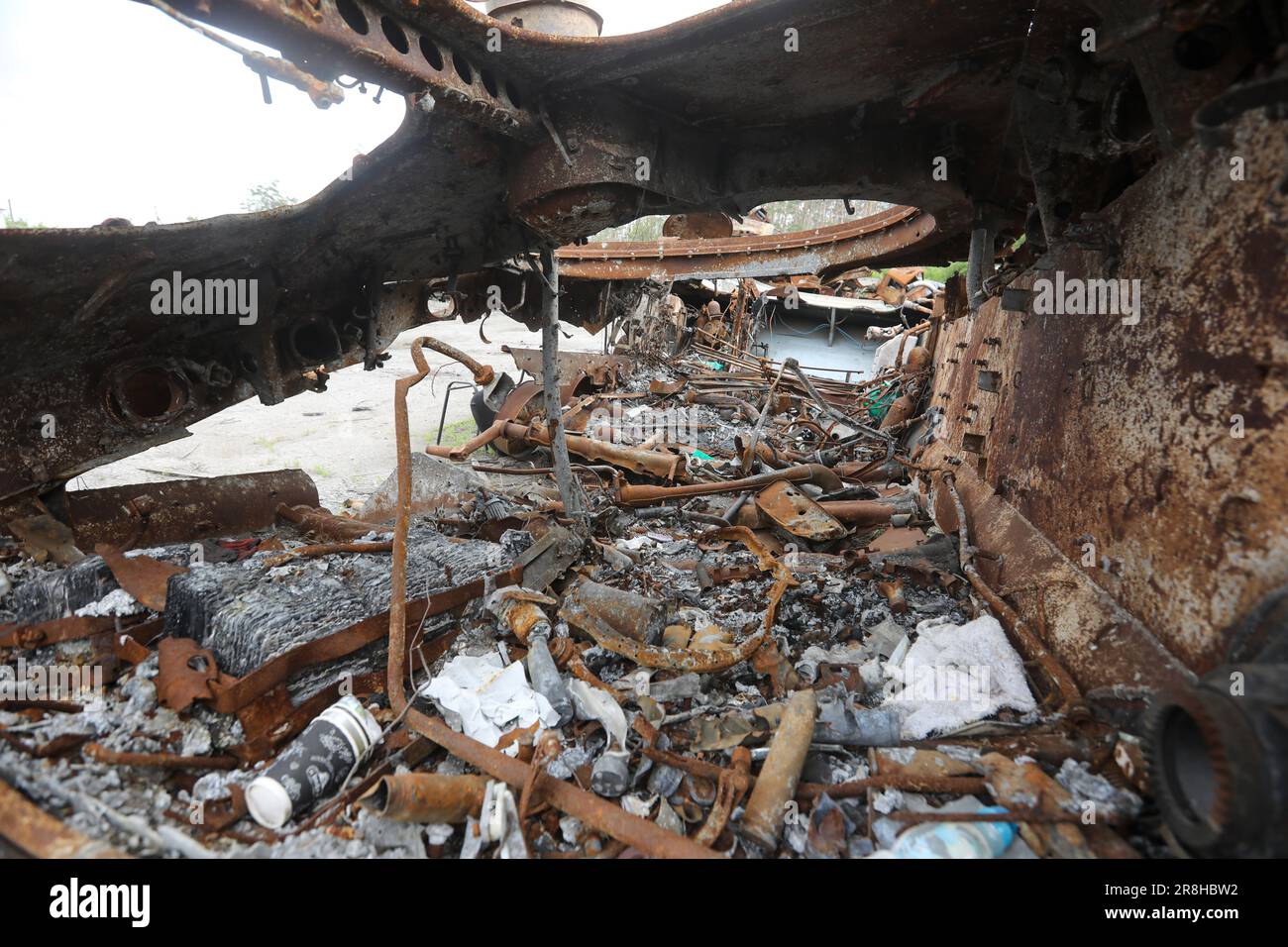 LYMAN, UKRAINE - JUNE 16, 2023 - Destroyed military equipment is ...