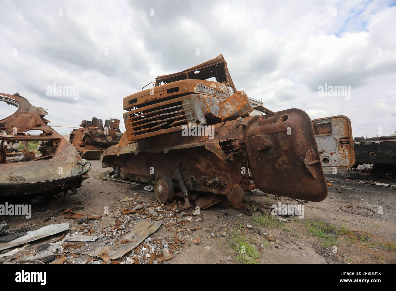 LYMAN, UKRAINE - JUNE 16, 2023 - Destroyed military equipment is ...