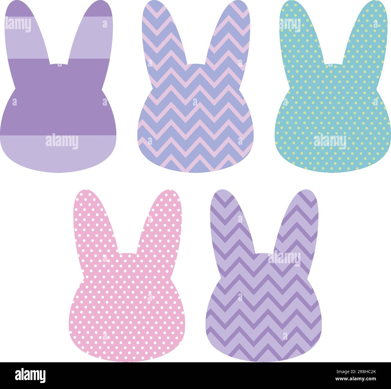 Set of rabbit heads with different patterns. Bunny head outline. Vector ...