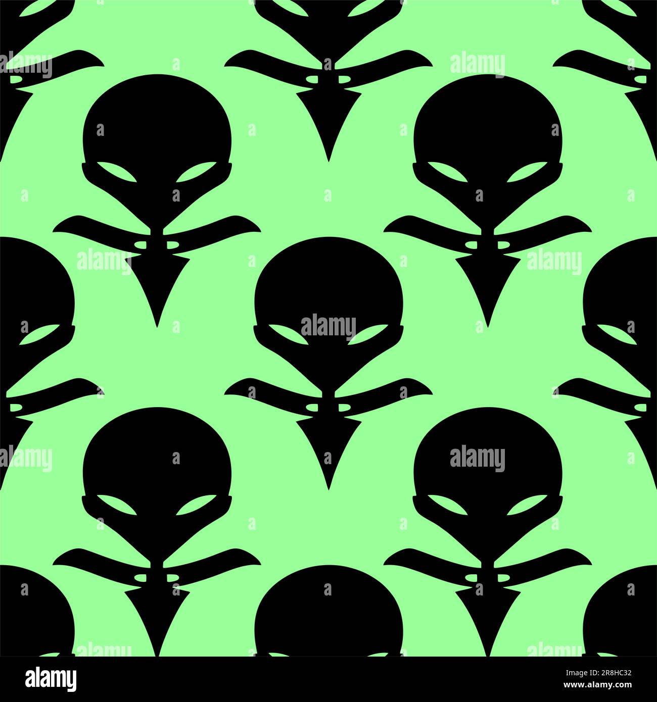 seamless pattern black graphic aliens on green background, texture ...