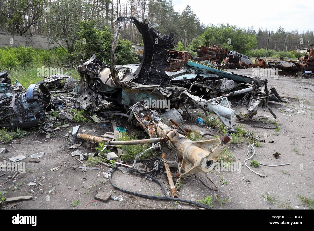 LYMAN, UKRAINE - JUNE 16, 2023 - The remains of a downed Russian Sukhoi ...