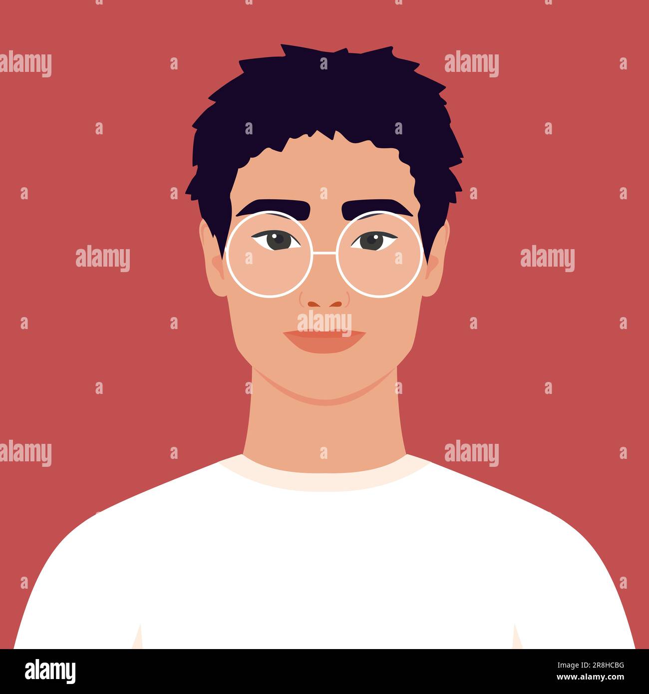 Young man in glasses. Portrait of a student. Full face abstract male ... Young man in glasses. Portrait of a student. Full face abstract male ...