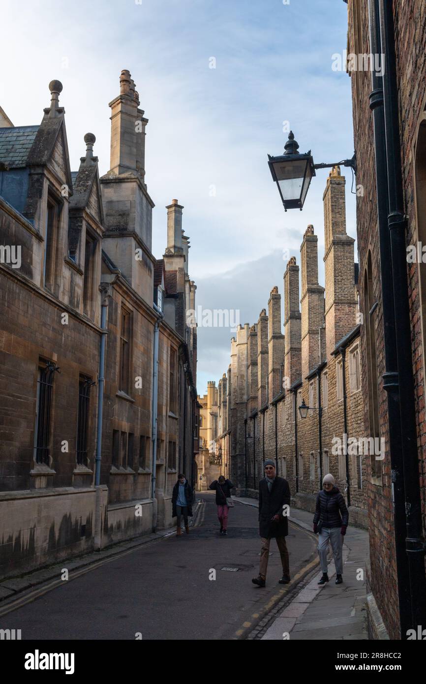 Trinity Lane in Cambridge,UK is famous for it's unusual tudor chimneys ...