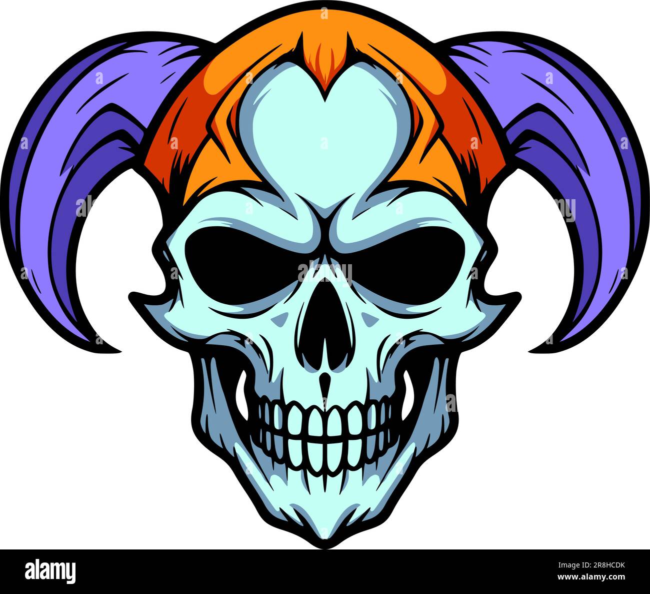 Skull sign or icon with horns. Mascot skull emblem with outline Stock ...