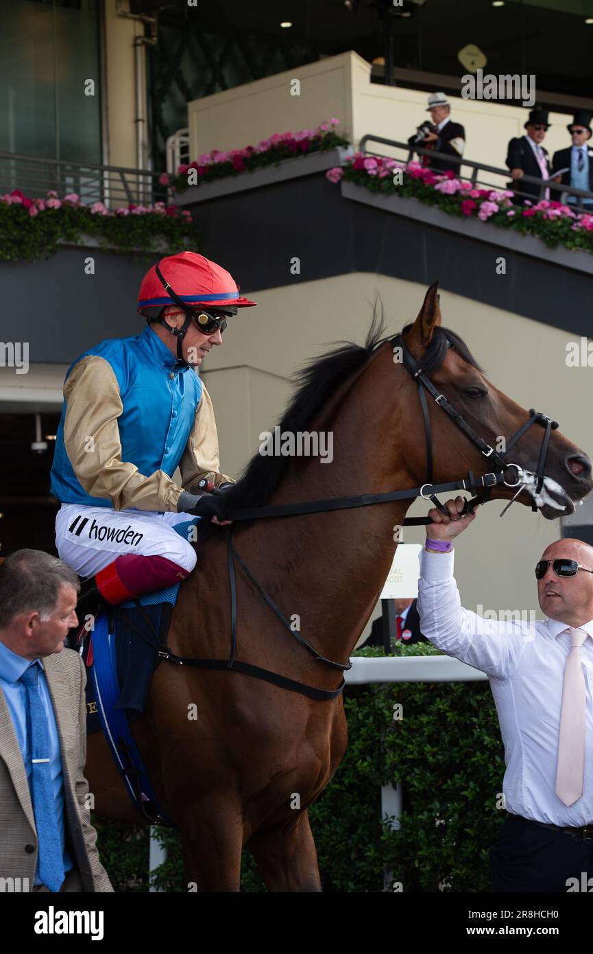 Ascot, Berkshire, UK. 21st June, 2023. Jockey Frankie Dettori wins the ...