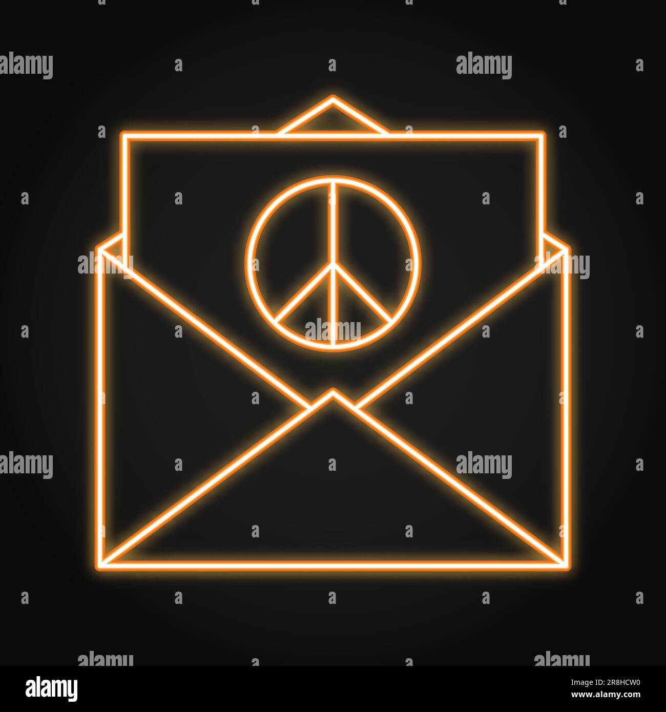 Mail with peace sign neon icon. Open envelope with paper inside ...