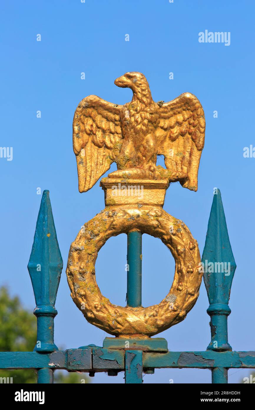 A French imperial eagle on top of the fence at the entrance to the ...