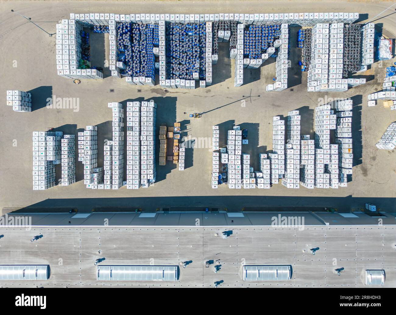 Aerial view of goods warehouse. Logistics center in industrial city ...