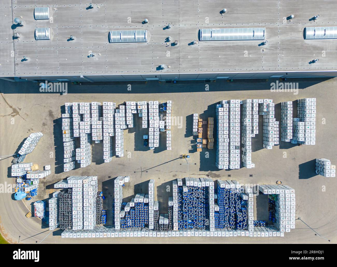 Aerial view of goods warehouse. Logistics center in industrial city ...