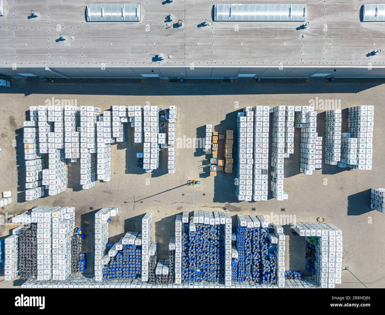 Aerial view of goods warehouse. Logistics center in industrial city ...