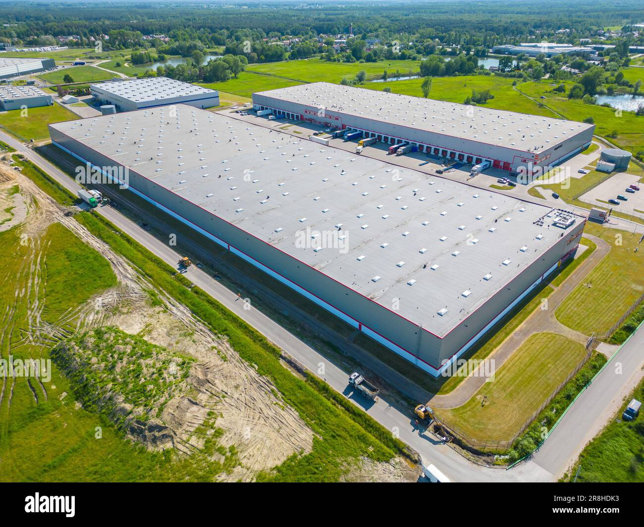 Aerial view of distribution center, drone photo of industrial logistics ...