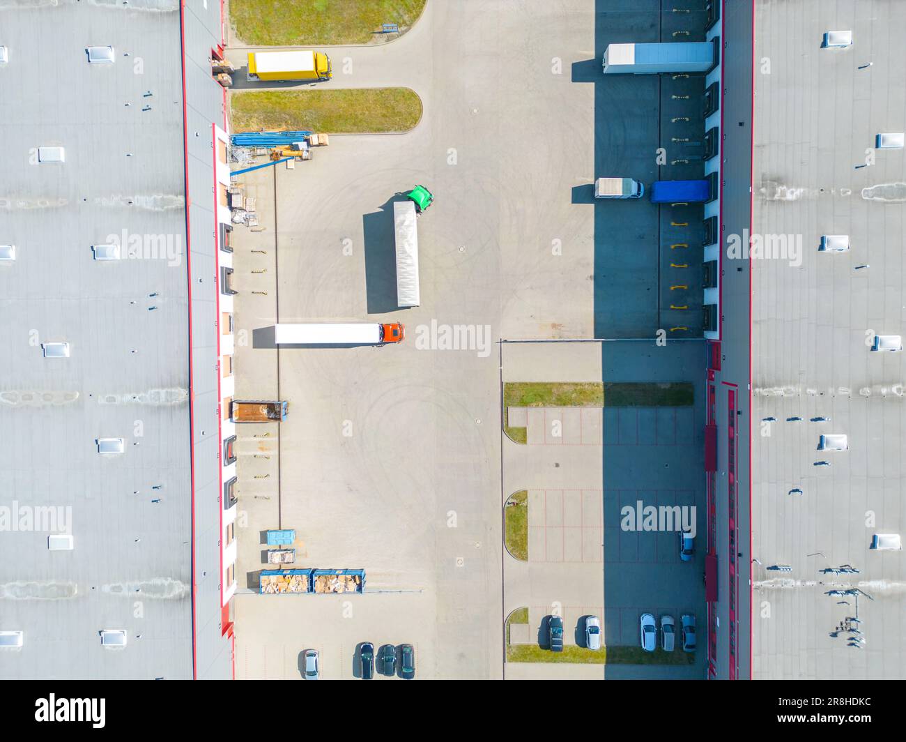 Aerial view of distribution center, drone photo of industrial logistics ...