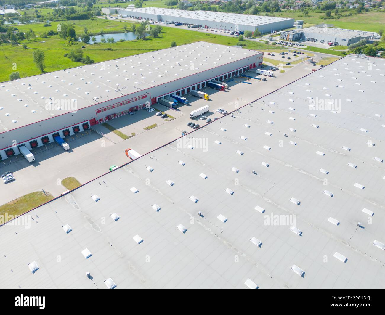 Aerial view of distribution center, drone photo of industrial logistics ...
