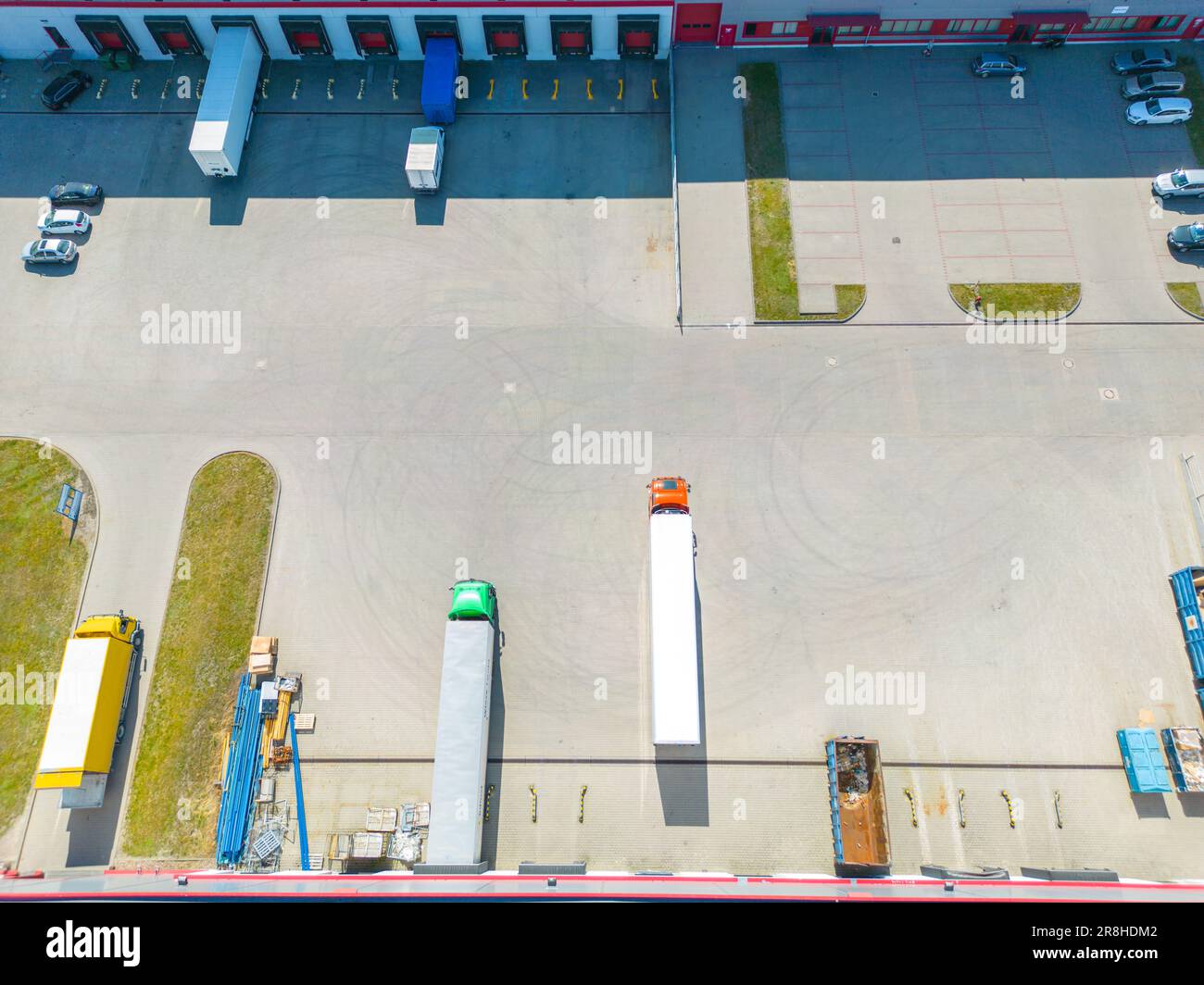 Aerial view of distribution center, drone photo of industrial logistics ...