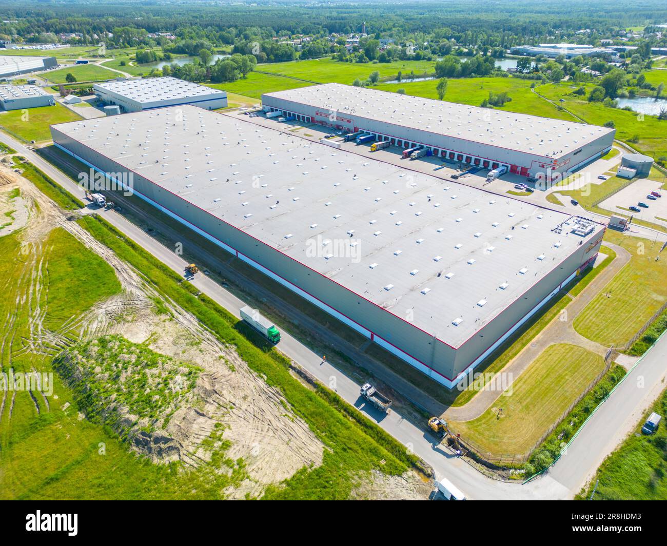 Aerial view of distribution center, drone photo of industrial logistics ...